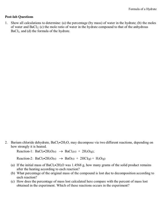 Solved Name: Experiment-A4: Determination of Hydrate | Chegg.com