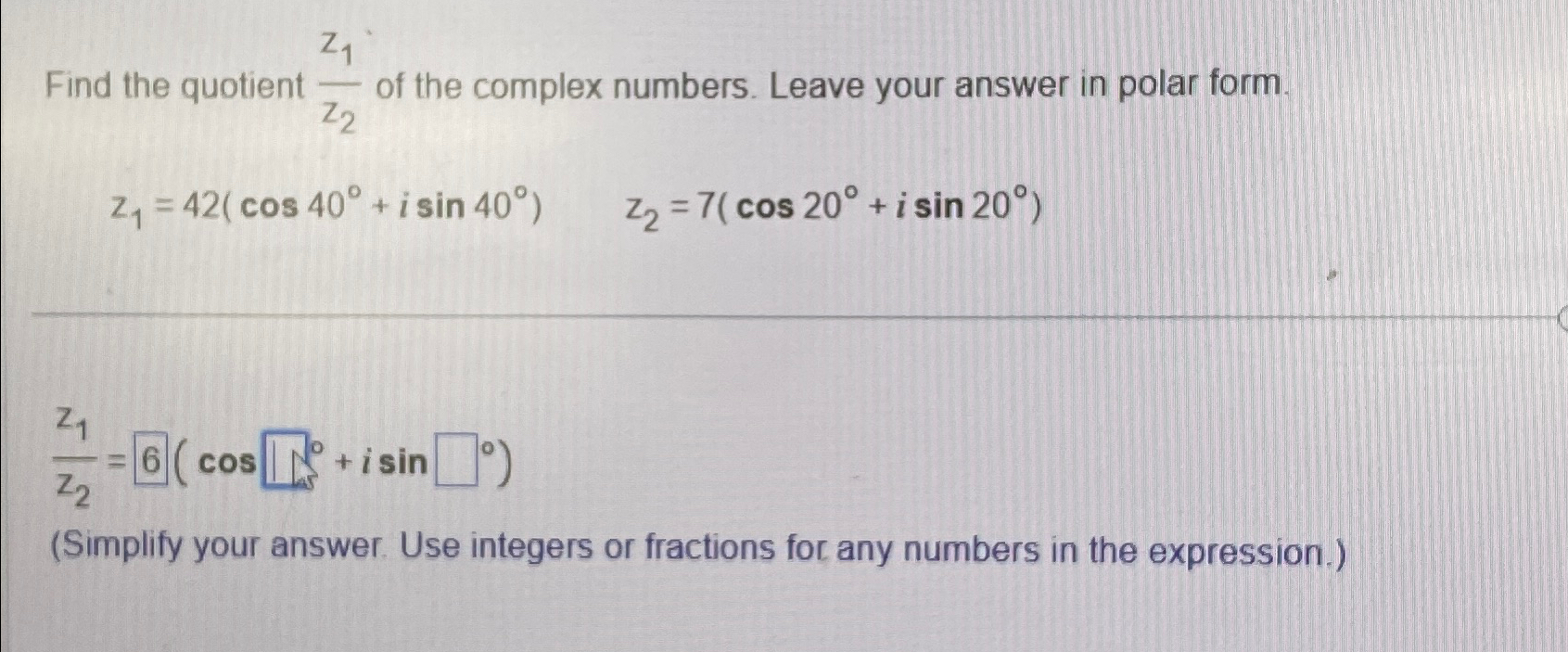 Solved Find the quotient z1z2 ﻿of the complex numbers. Leave | Chegg.com