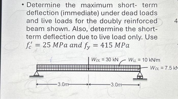 Solved Determine the maximum short-term deflection | Chegg.com