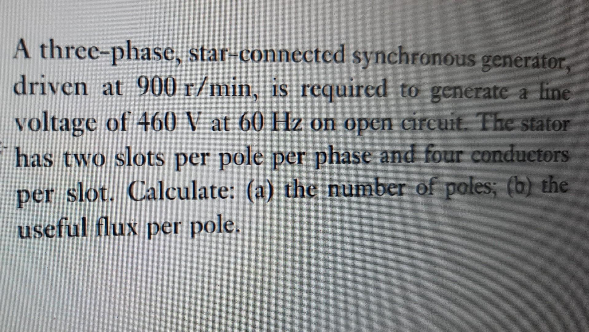 Solved A three-phase, star-connected synchronous generator, | Chegg.com