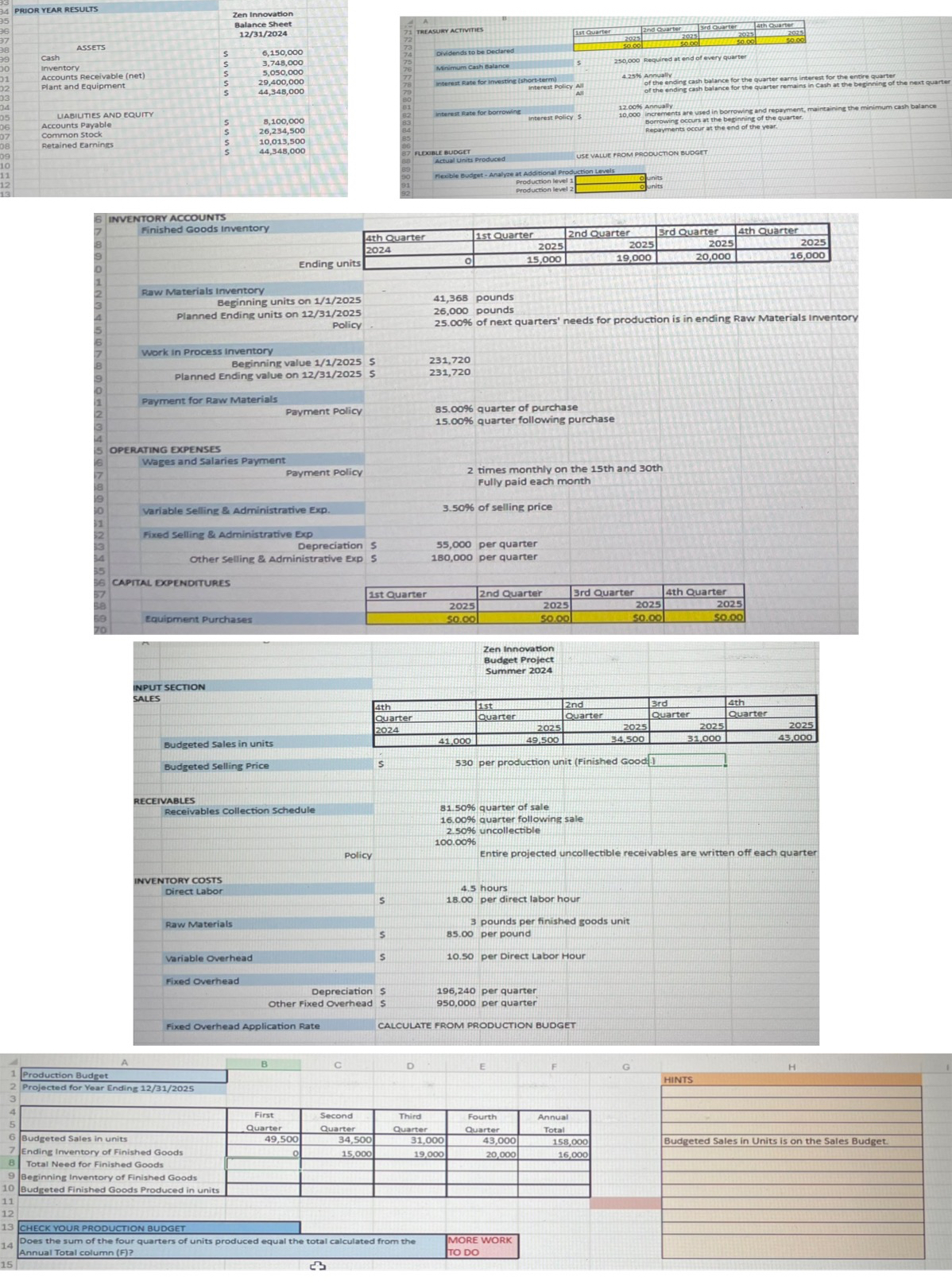 Solved Help me fill out the table for production budget at | Chegg.com