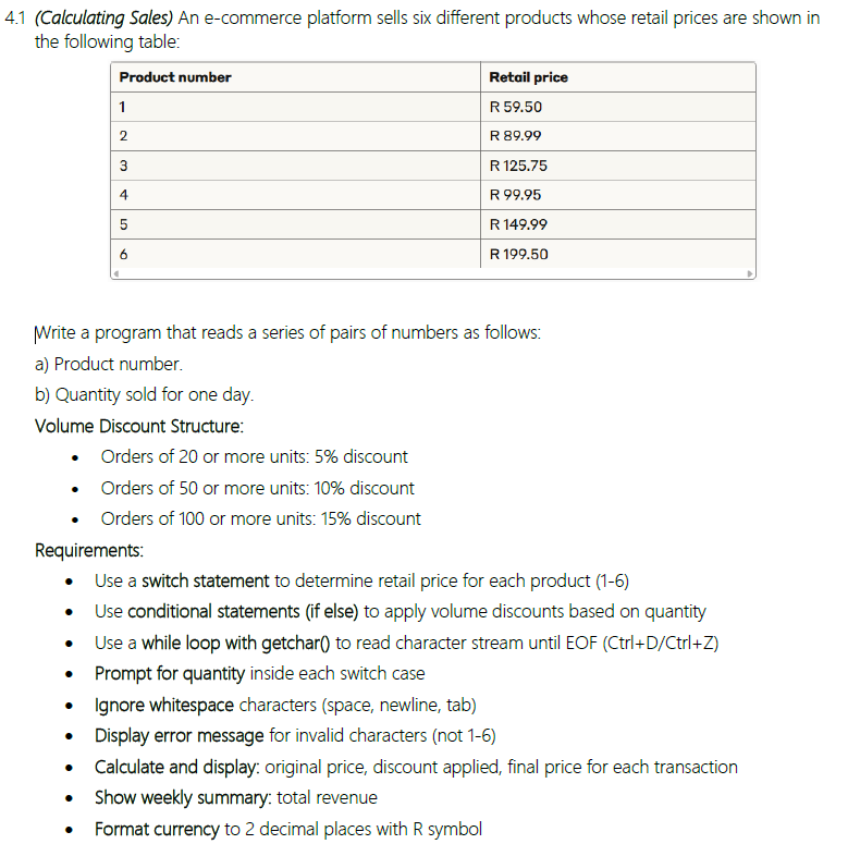 Solved 4.1 (Calculating Sales) ﻿An e-commerce platform sells | Chegg.com