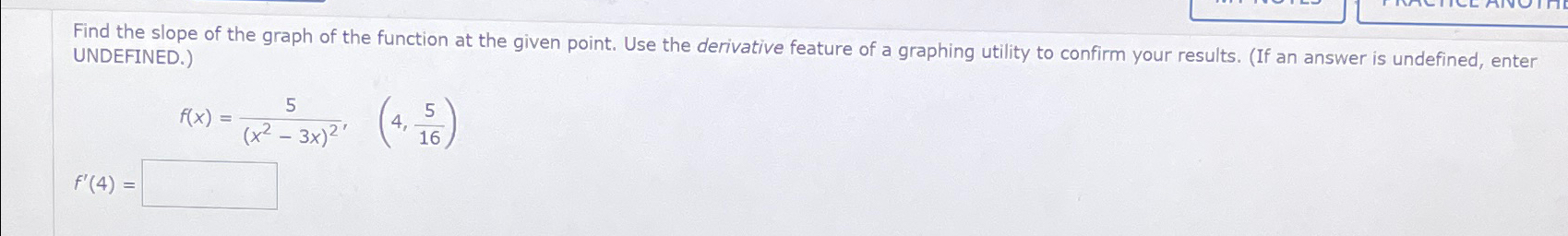 Solved Find the slope of the graph of the function at the | Chegg.com