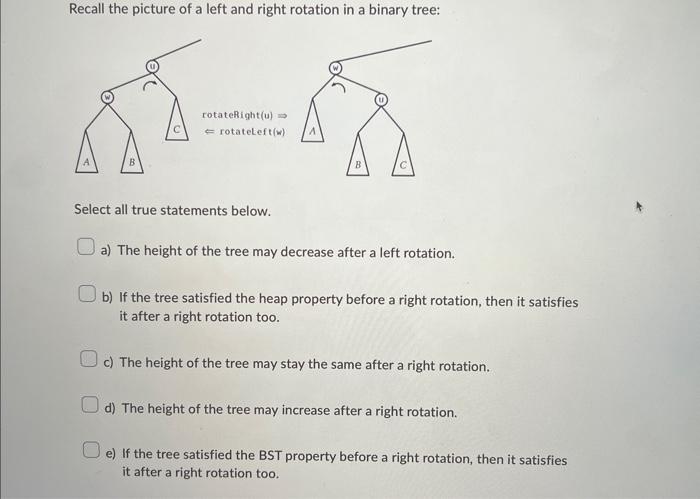 Solved Recall the picture of a left and right rotation in a | Chegg.com