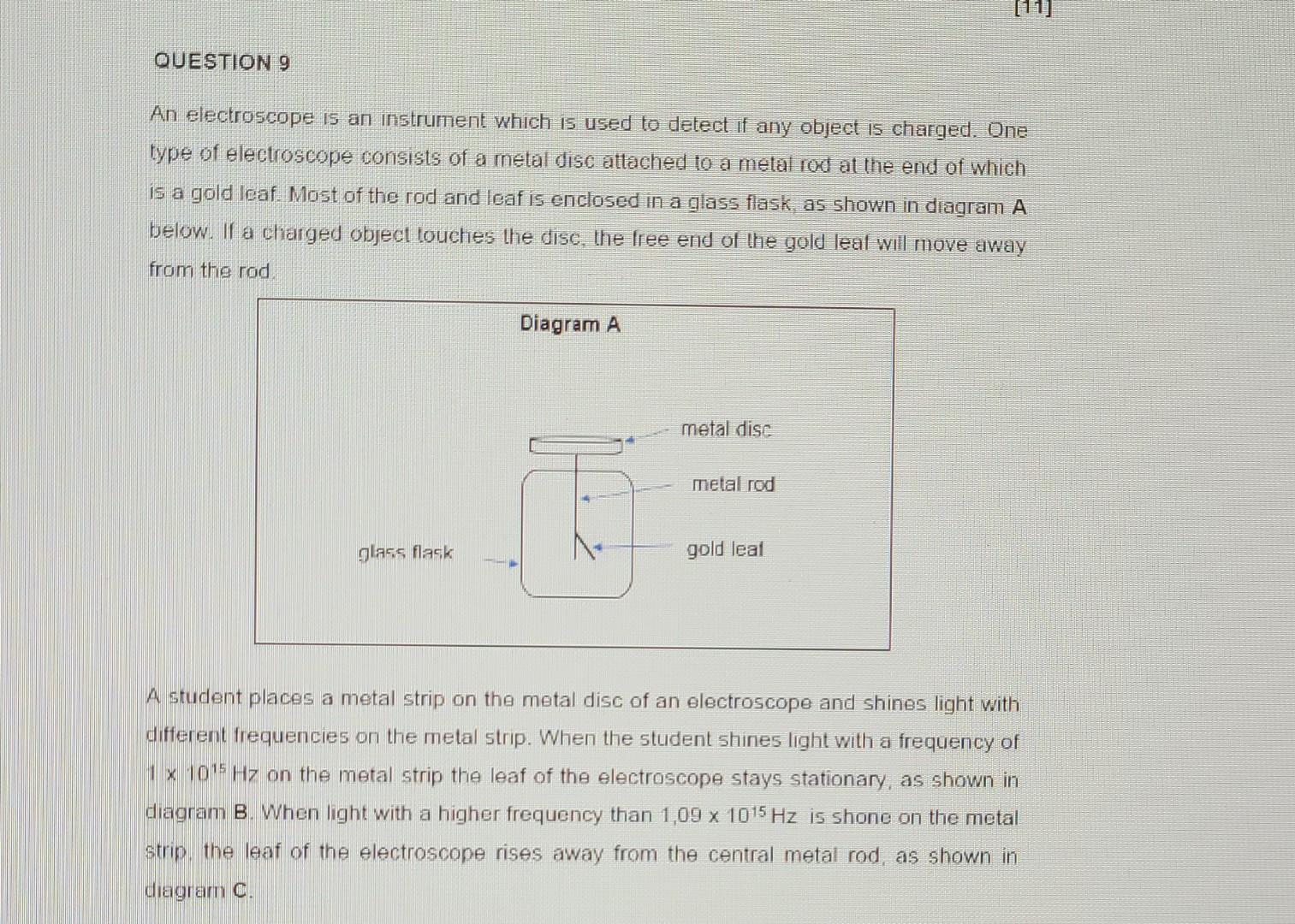 Solved QUESTION 9 An electroscope is an instrument which is | Chegg.com
