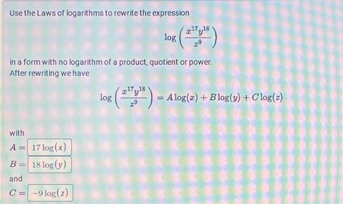 Solved Use the Laws of logarithms to rewrite the expression | Chegg.com