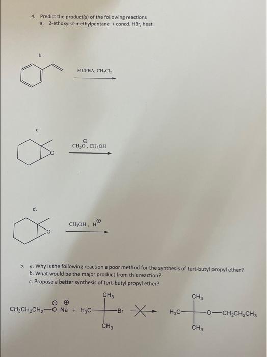 Solved 4. Predict the product(s) of the following reactions | Chegg.com