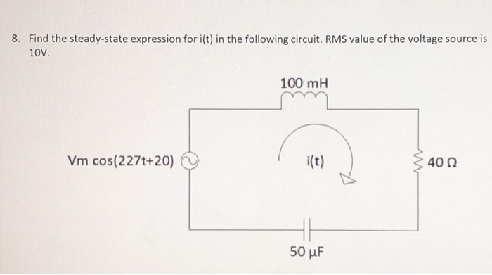 Solved 8. Find the steady-state expression for i(t) in the | Chegg.com