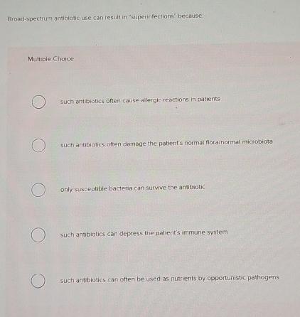 Solved Broad-spectrum antiblotic use can result in | Chegg.com