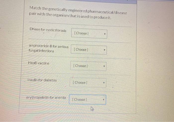 Solved Match the genetically engineered | Chegg.com