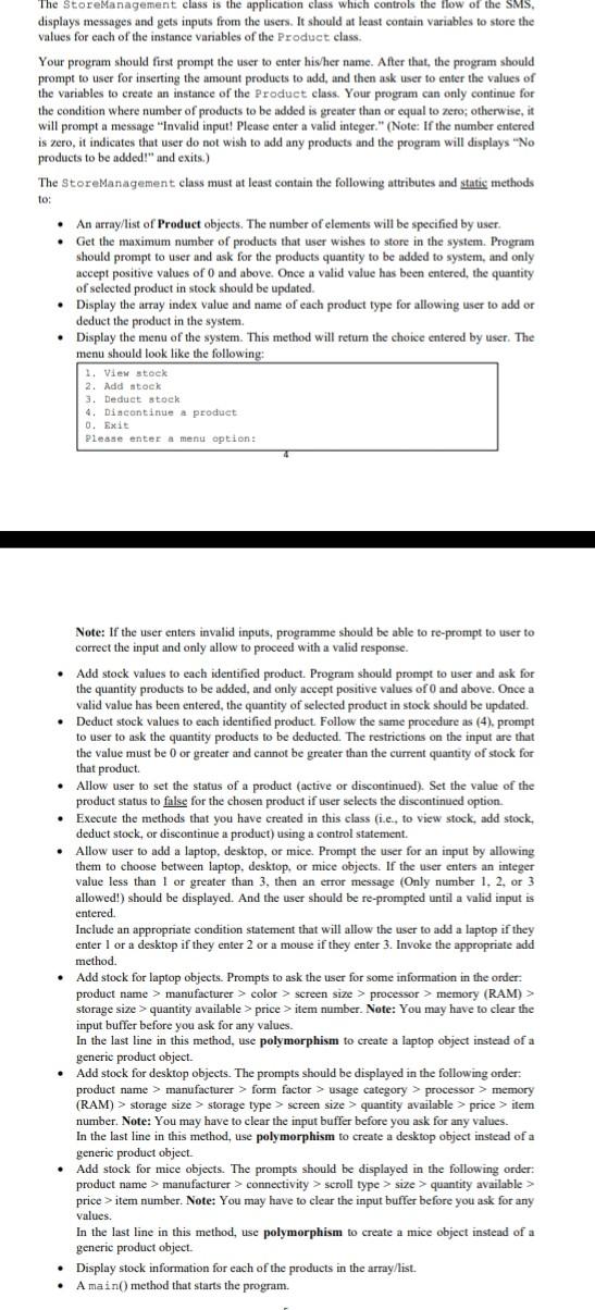 Solved The StoreManagement class is the application class | Chegg.com