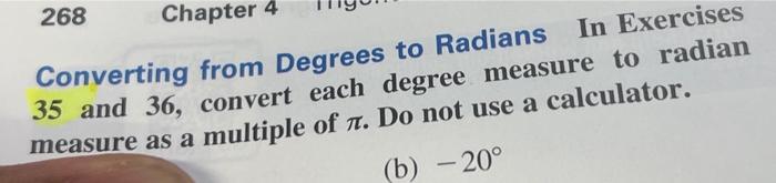 Solved Converting from Degrees to Radians In Exercises 35 | Chegg.com