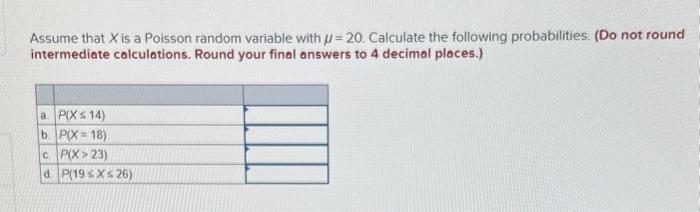 Solved Assume that X is a Poisson random variable with μ=20. | Chegg.com