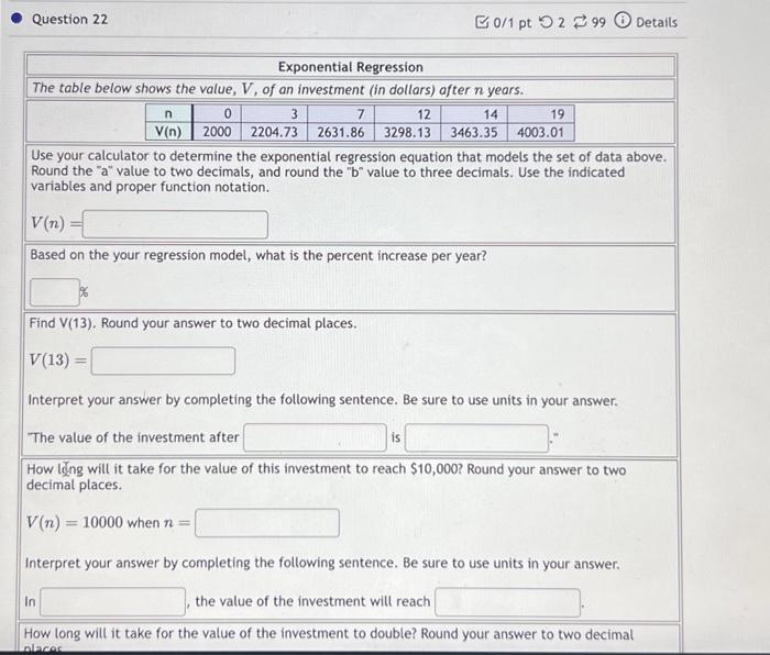 Solved Exponential Regression The table below shows the | Chegg.com