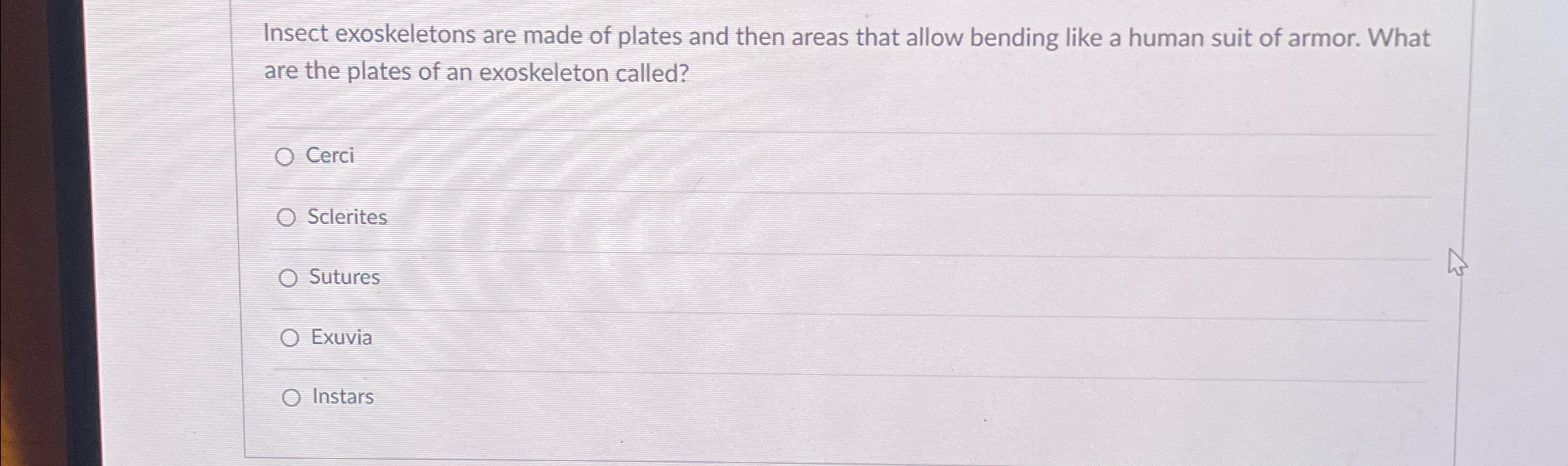 Solved Insect exoskeletons are made of plates and then areas | Chegg.com