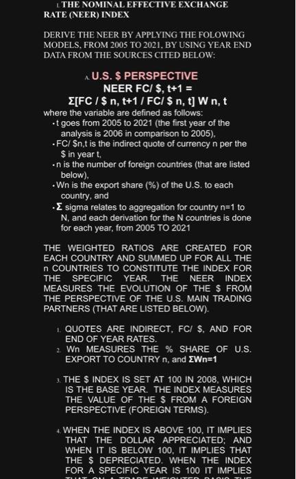 ITHE NOMINAL EFFECTIVE EXCHANGE RATE (NEER) INDEX | Chegg.com