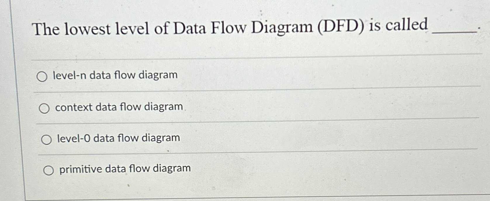 Solved The lowest level of Data Flow Diagram (DFD) ﻿is | Chegg.com