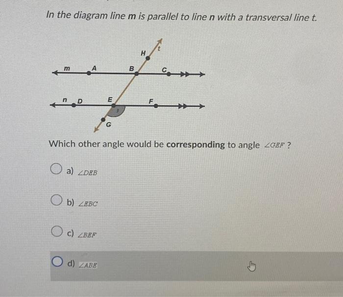 Solved In the diagram line m is parallel to line n with a | Chegg.com
