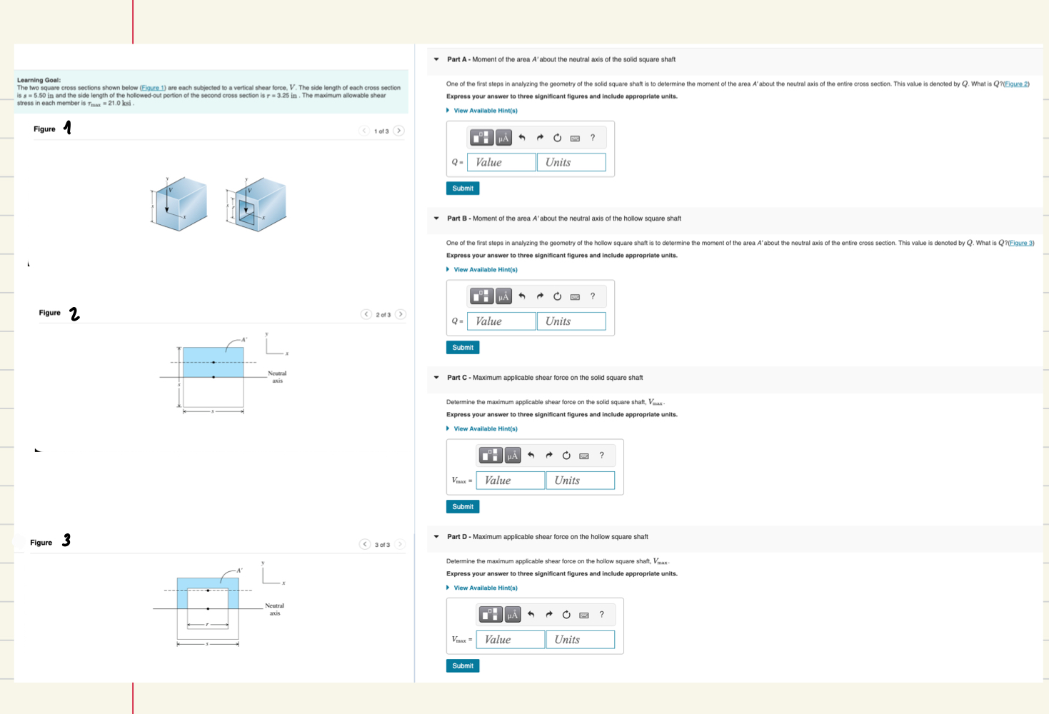 Solved Learning Goal:The two square cross sections shown | Chegg.com