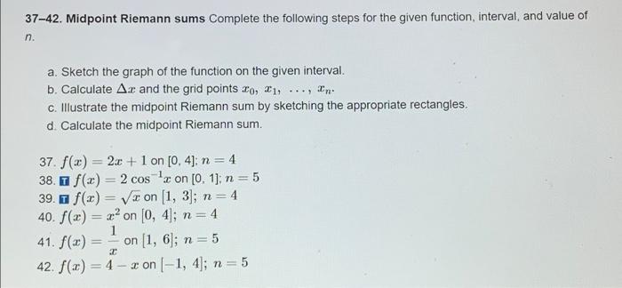 Solved (37 and 39 please) Midpoint Riemann sums Complete the | Chegg.com