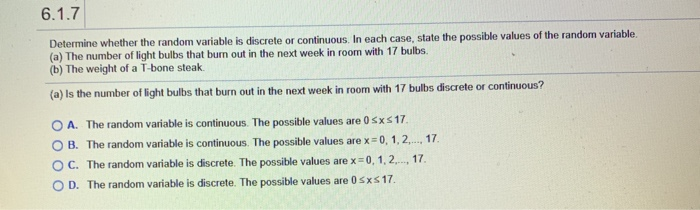 Solved 617 Determine Whether The Random Variable Is 