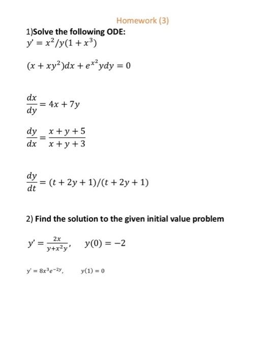 Solved Q1: Show that y is a solution for the following ODE: | Chegg.com