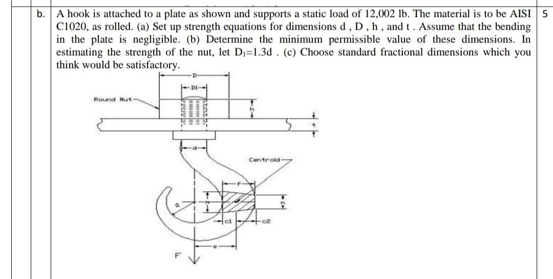 Solved b. 5 A hook is attached to a plate as shown and | Chegg.com