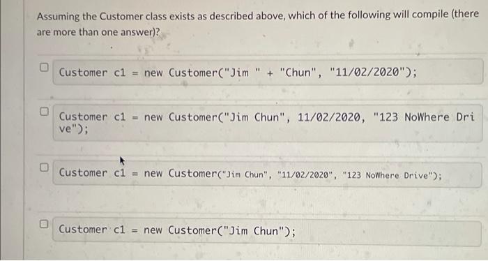 Solved Constructor Description Customer(String name) | Chegg.com