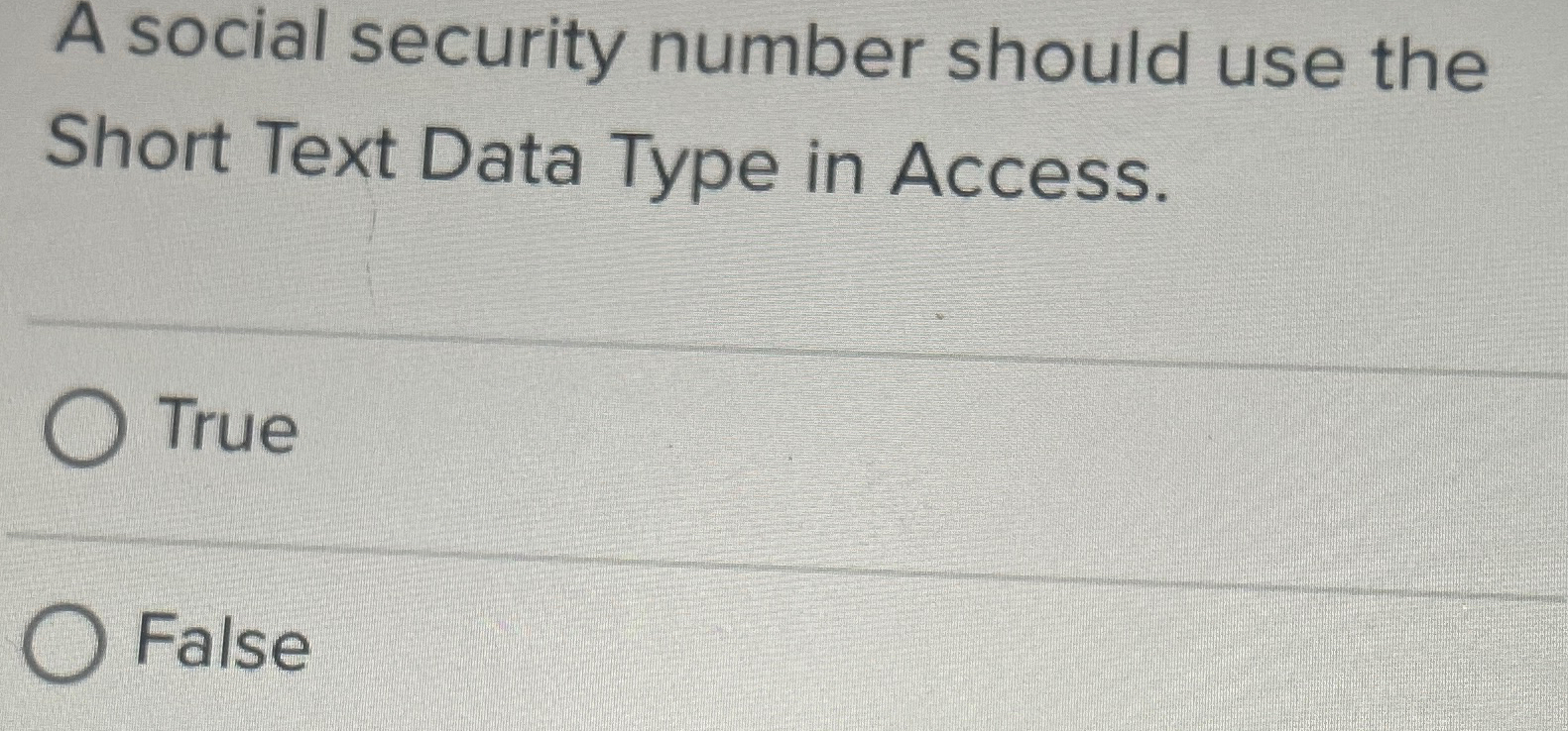 Solved A social security number should use the Short Text | Chegg.com