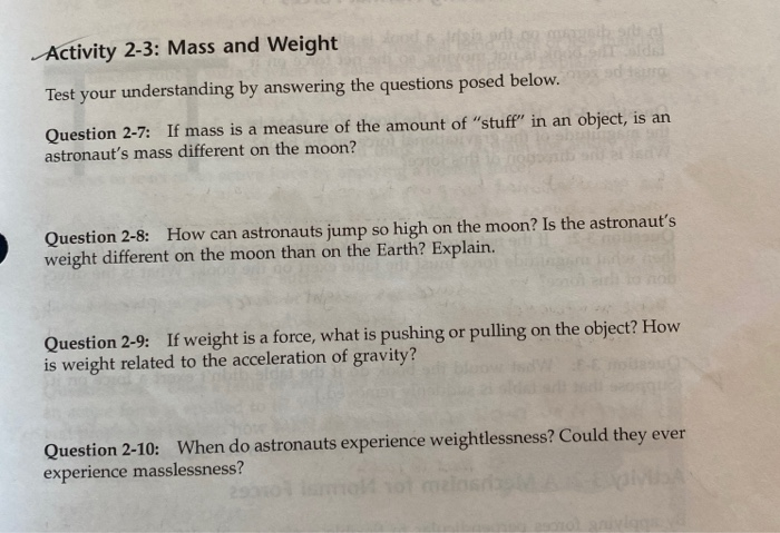 Solved Activity 2-3: Mass and Weight Test your understanding | Chegg.com