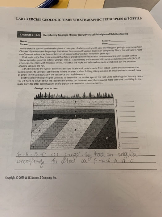 LAB EXERCISE GEOLOGIC TIME STRATIGRAPHIC PRINCIPLE... | Chegg.com