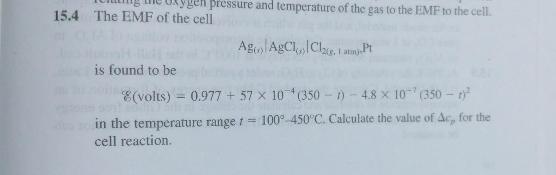 Solved 5 4 The Emf Of The Cell Ag S ∣∣agcl S ∣∣cl2 G 1