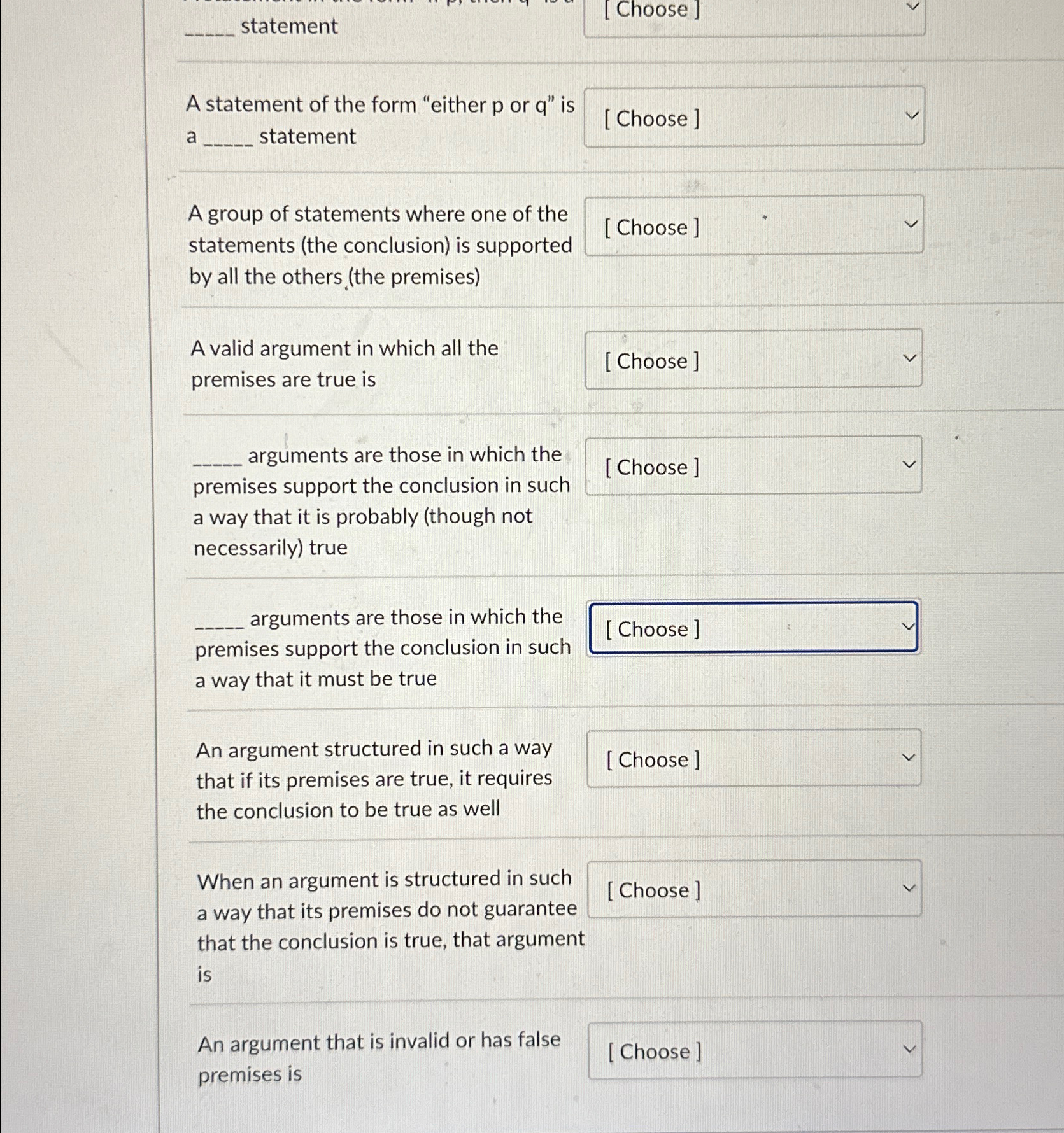 Solved statementA statement of the form "either p or q" ﻿is | Chegg.com