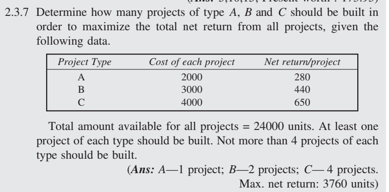 Solved 2.3.7 Determine how many projects of type A, B and C | Chegg.com