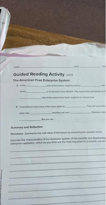 Solved Guided Reading Activity cont. The American Free | Chegg.com