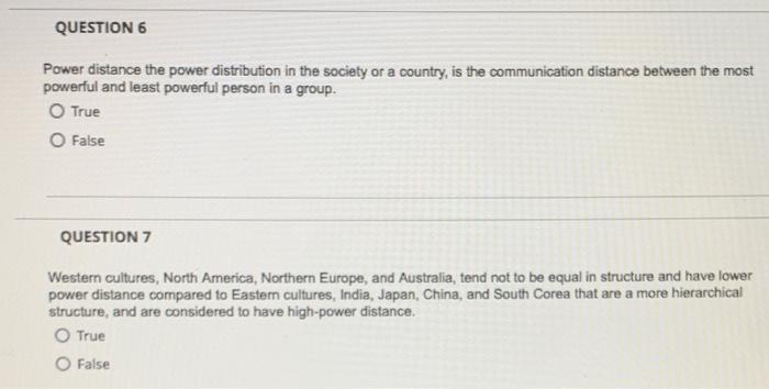 Solved QUESTION 6 Power distance the power distribution in | Chegg.com
