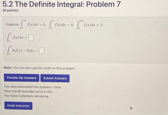 Solved 5.2 The Definite Integral: Problem 7 ( 6 points) | Chegg.com