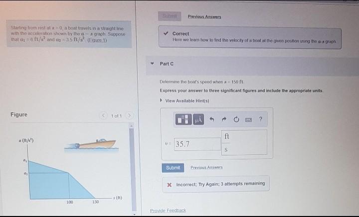 Solved Starting from rest at a=0, a boat travels in a | Chegg.com