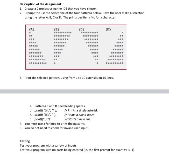 Solved Description of the Assignment: 1. Create a C project | Chegg.com