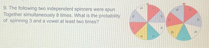 Solved 9. The following two independent spinners were spun | Chegg.com