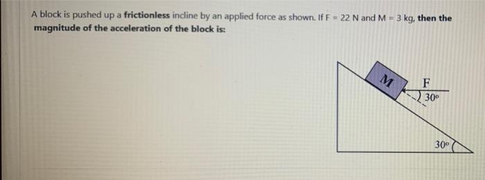 Solved A block is pushed up a frictionless incline by an | Chegg.com