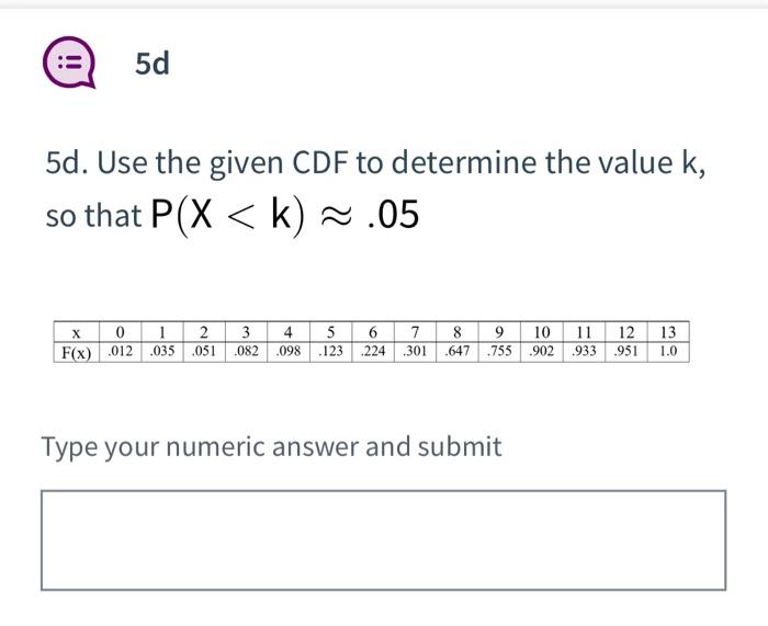 Solved 5d 5d. Use the given CDF to determine the value k, so | Chegg.com