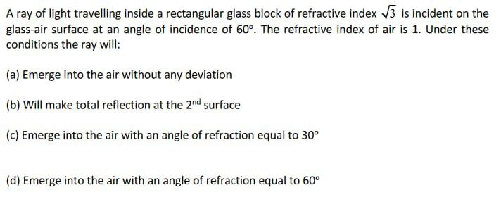 Solved A ray of light travelling inside a rectangular glass | Chegg.com