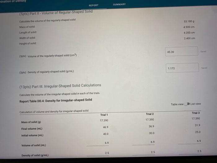 Solved Report Table DD.1: Measurements of Unknown Liquid | Chegg.com