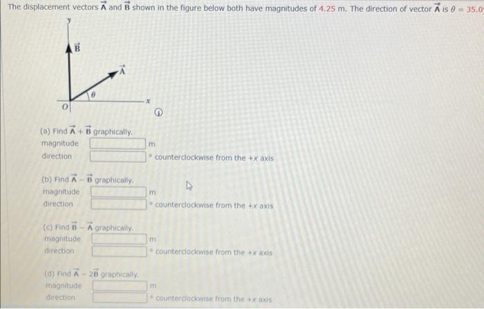 Solved displacement vectors Aˉ and B shown in the figure | Chegg.com