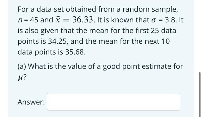 Solved For a data set obtained from a random sample, n = 45 | Chegg.com