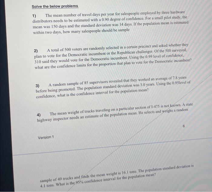 Solved Solve the below problems 1) The mean number of travel | Chegg.com