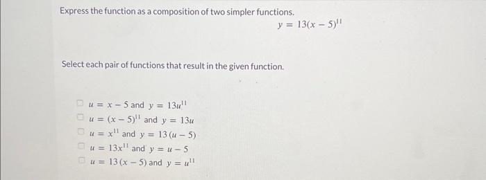 Solved Express the function as a composition of two simpler | Chegg.com