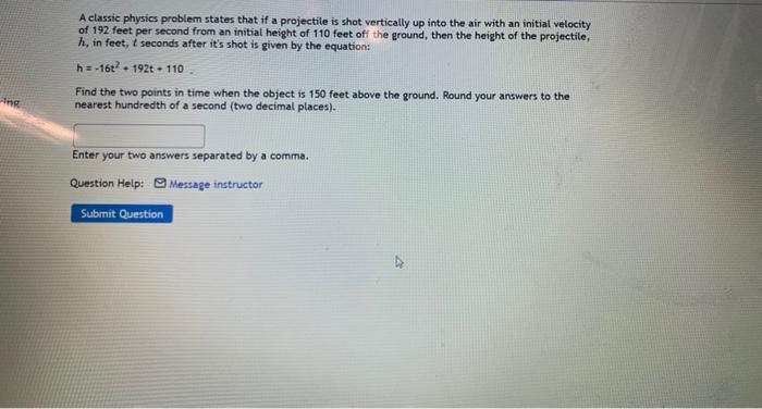 Solved A classic physics problem states that if a projectile | Chegg.com