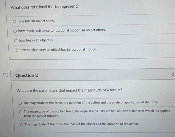 Solved What does rotational inertia represent? how fast an | Chegg.com